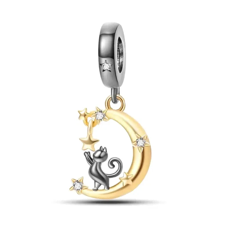 Cat and Moon Charm | Pandora Bracelet Compatible – Planet Charms